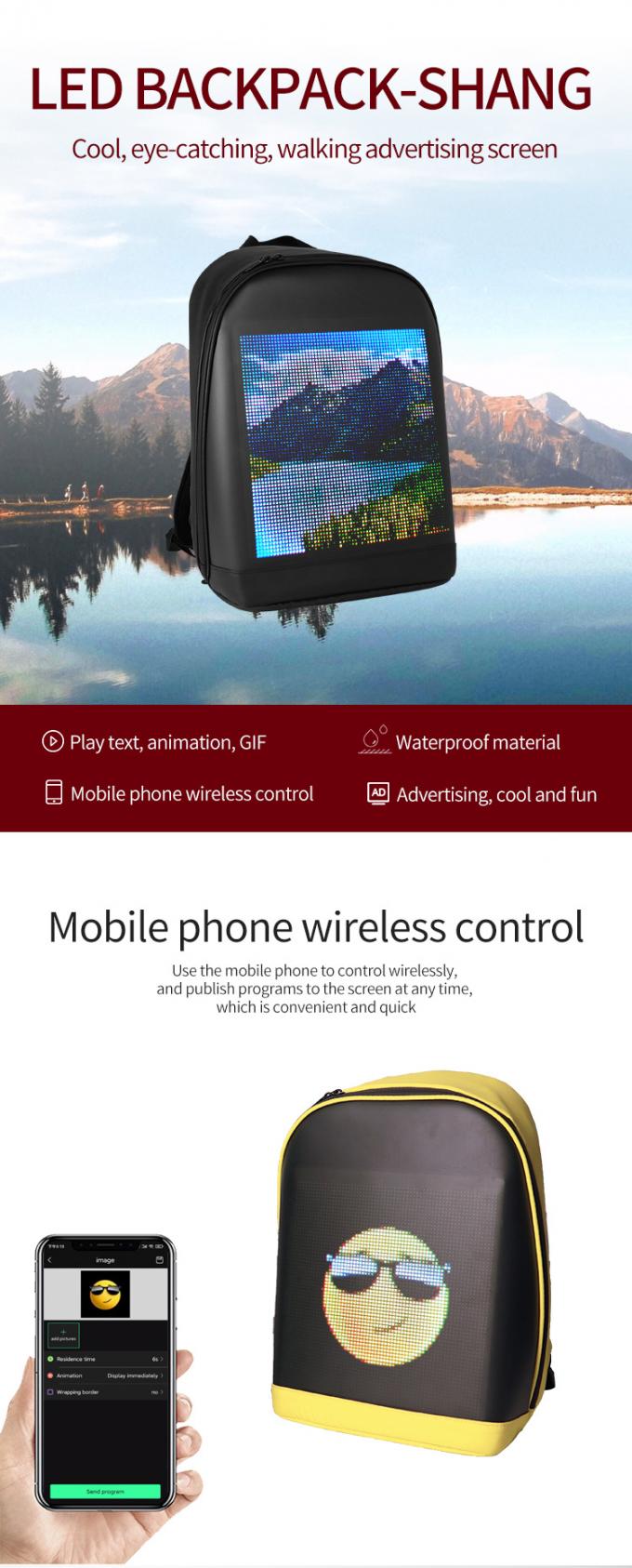 Dynamic Advertising LED Display Screen Backpack 25cmx25cm